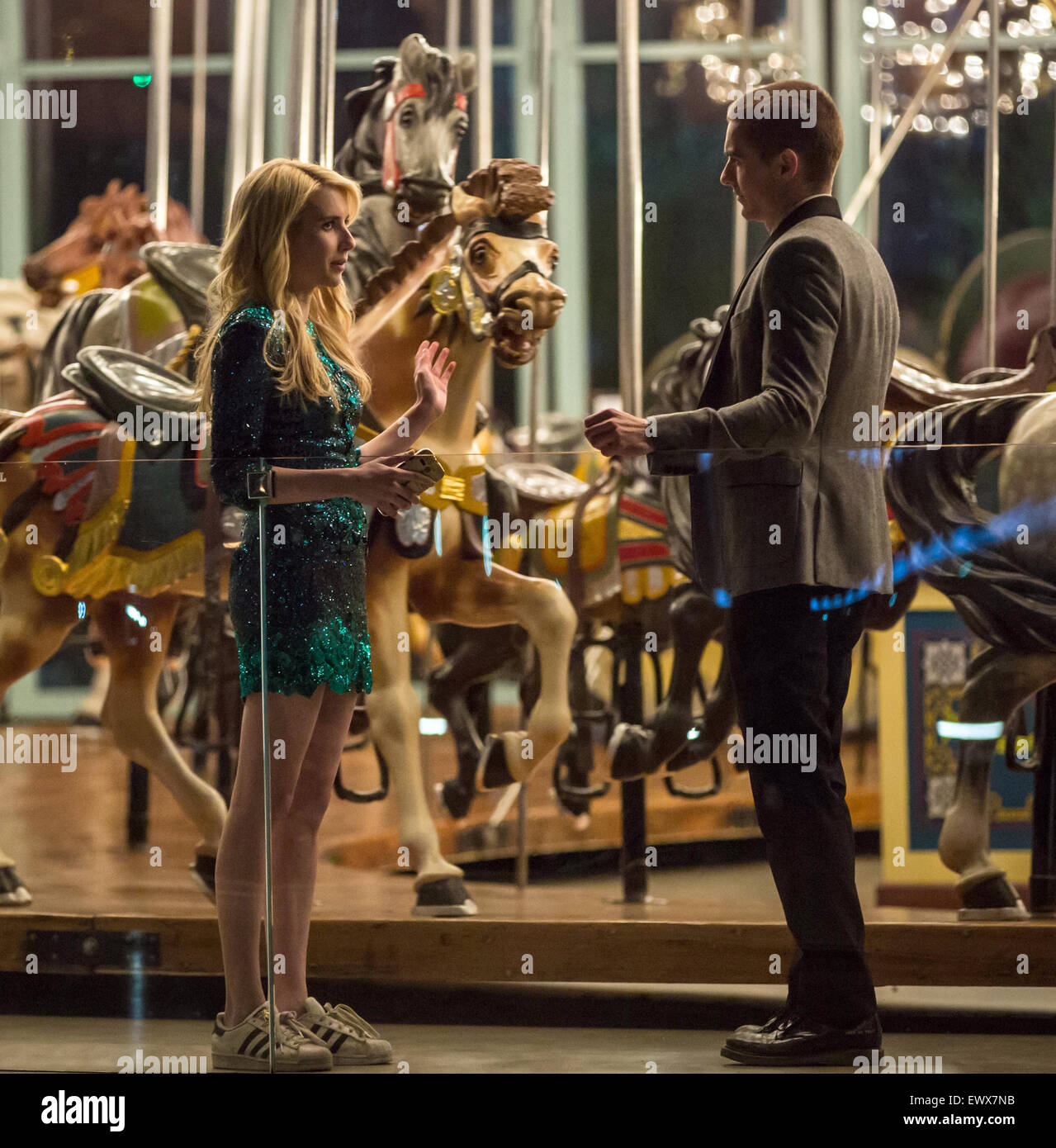 Emma Roberts and Dave Franco film a scene on a carousel for their new ...