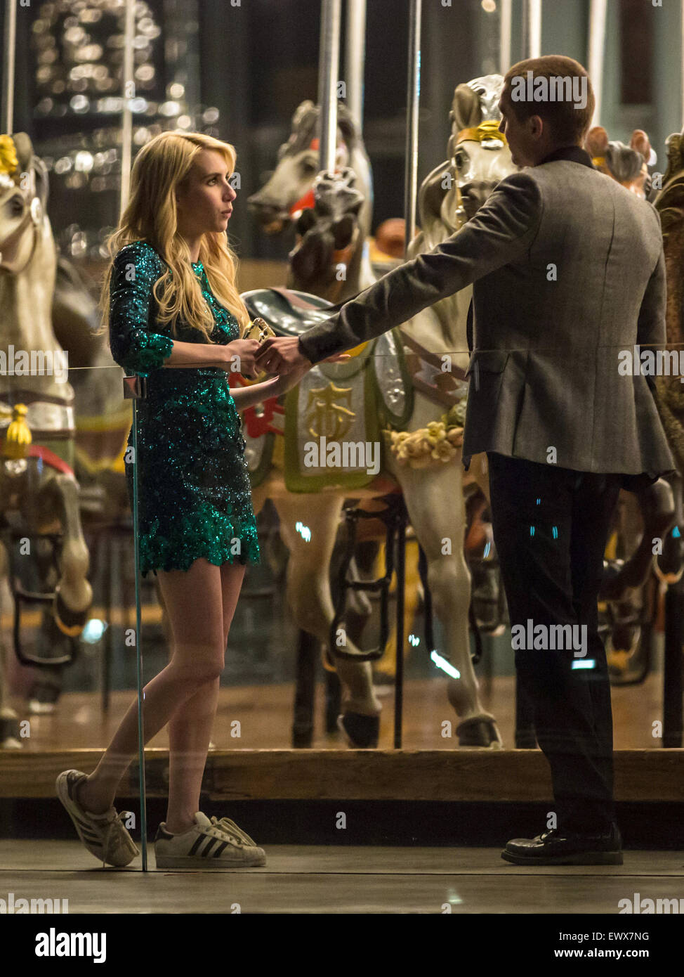Emma Roberts and Dave Franco film a scene on a carousel for their new ...