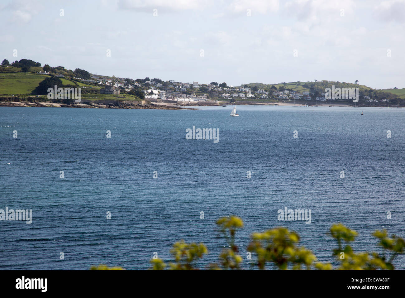 Sailing boats in River Fal estuary by St Mawes, view from Falmouth ...