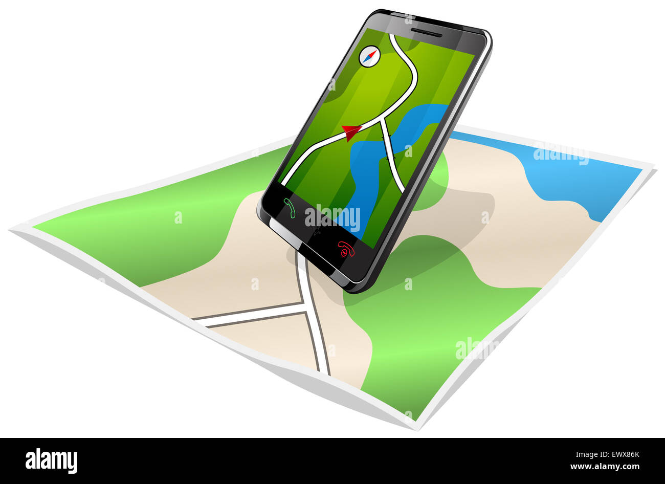navigation in the smartphone and map Stock Photo - Alamy