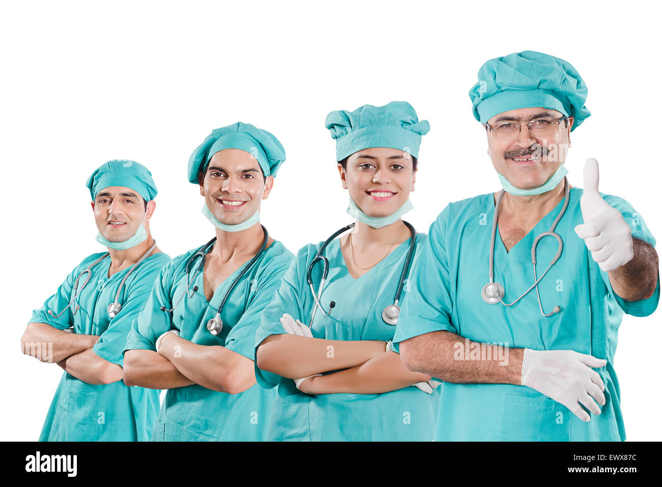 4 indian Surgeon Doctor Colleague Thumbs Up showing Stock Photo - Alamy