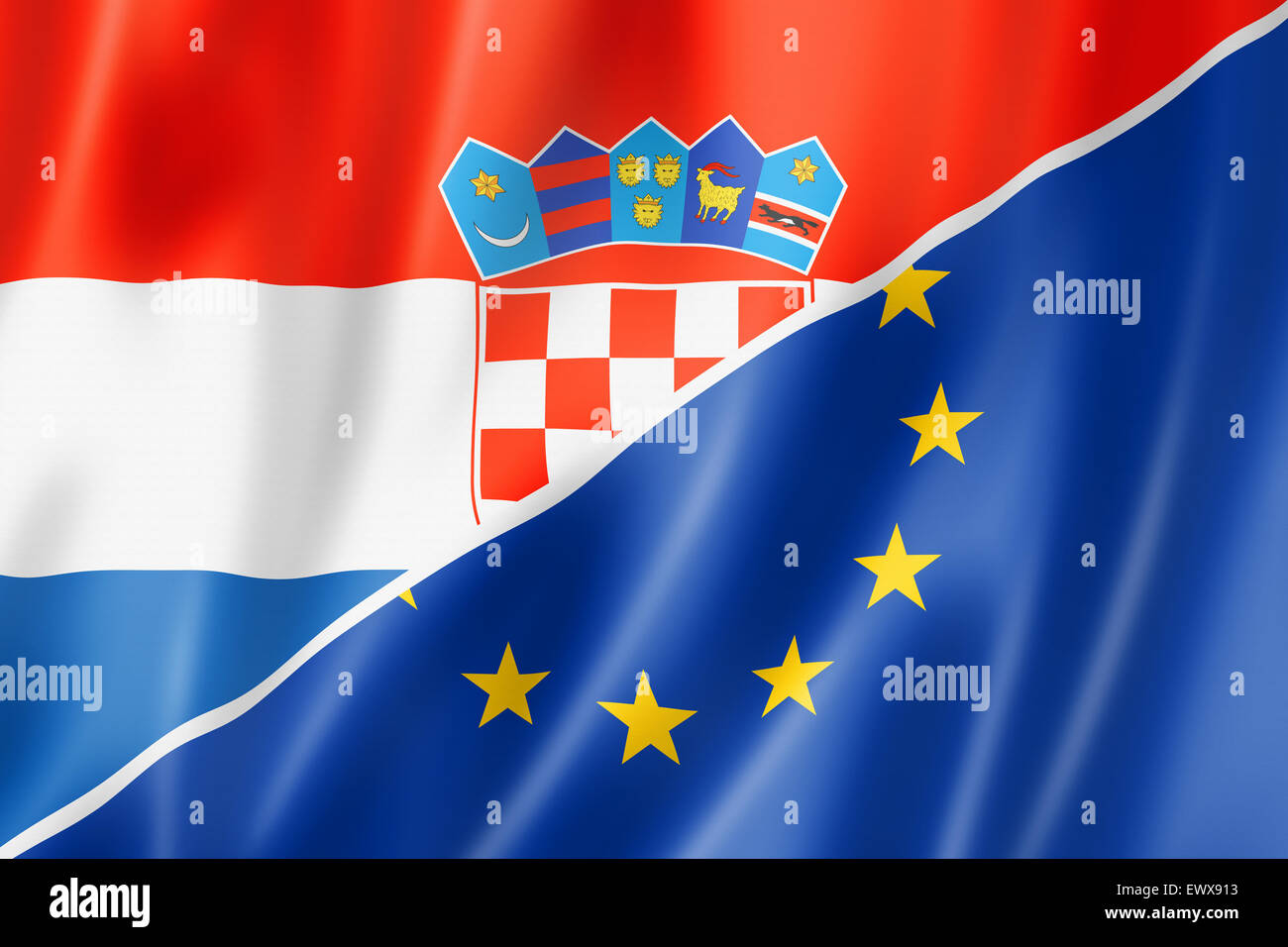 Mixed Croatian and european Union flag, three dimensional render ...