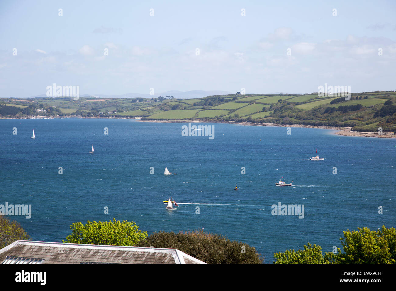 Sailing boats in River Fal estuary from Pendennis castle, Falmouth ...