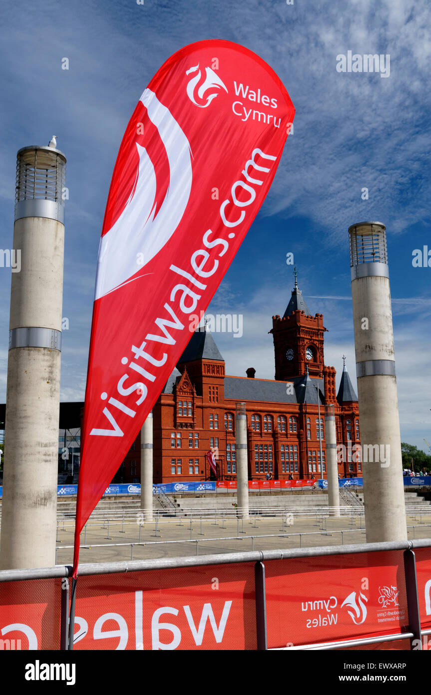 Visit Wales Banner and the Victorian Pierhead Building, Cardiff Bay ...
