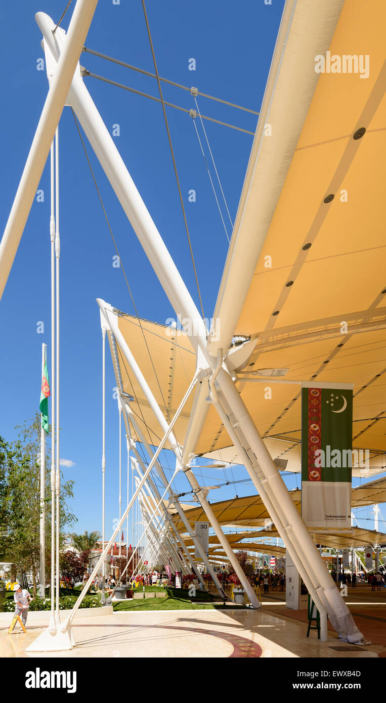 MILAN, ITALY - June 24: iron structure detail of membrane tensile ...
