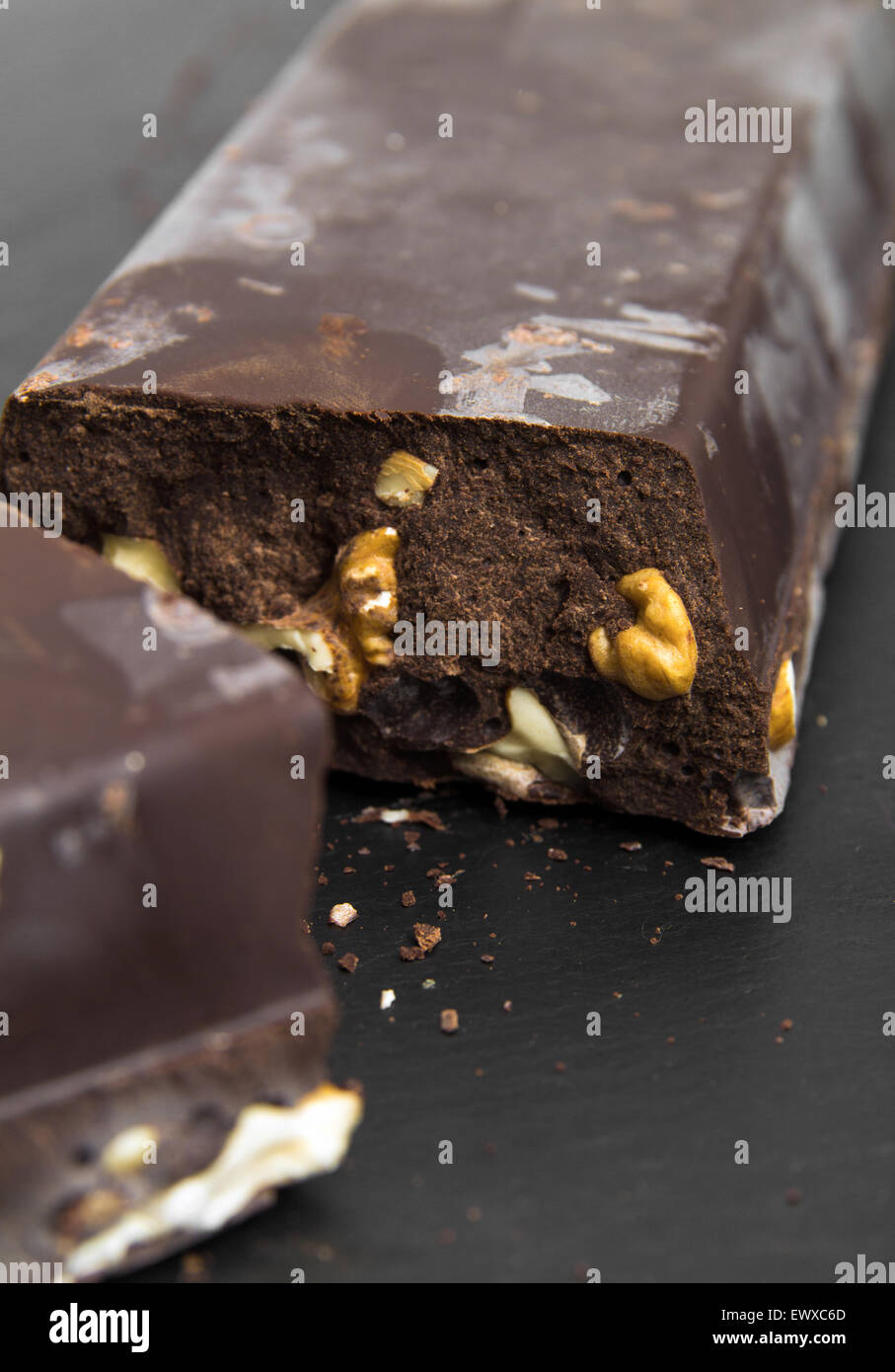 very thick brick of chocolate with walnuts, speciality chocolate of ...