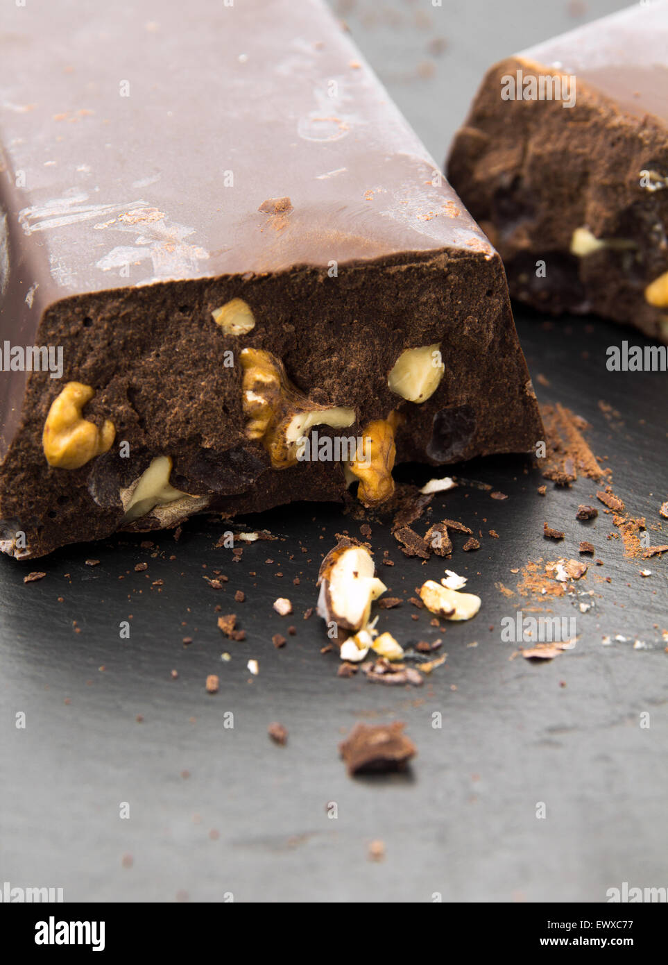 very thick brick of chocolate with walnuts, speciality chocolate of ...