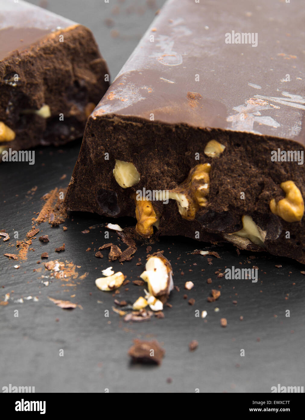 very thick brick of chocolate with walnuts, speciality chocolate of ...