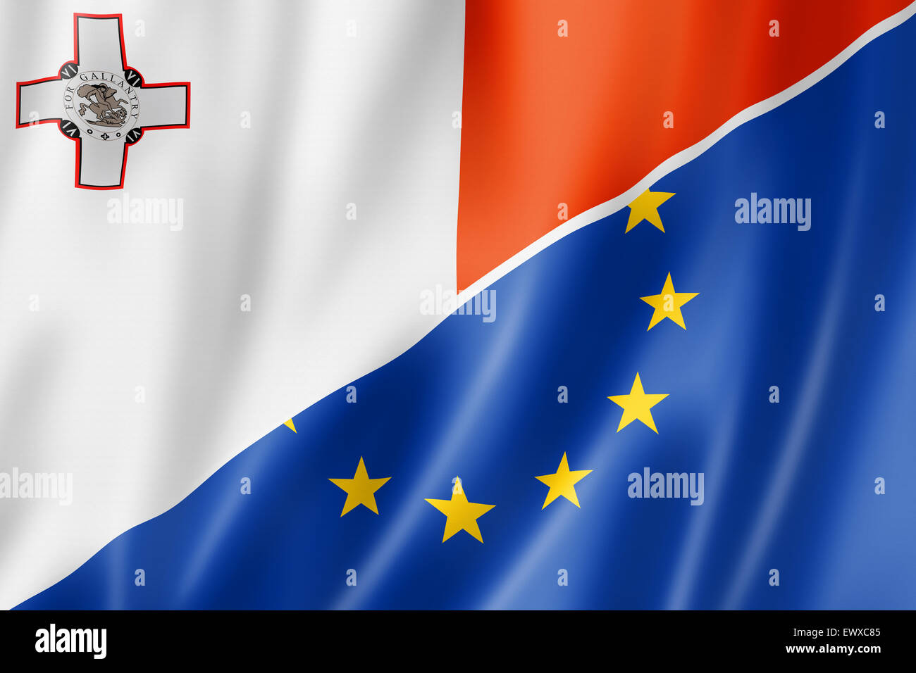 Mixed Maltese and european Union flag, three dimensional render ...