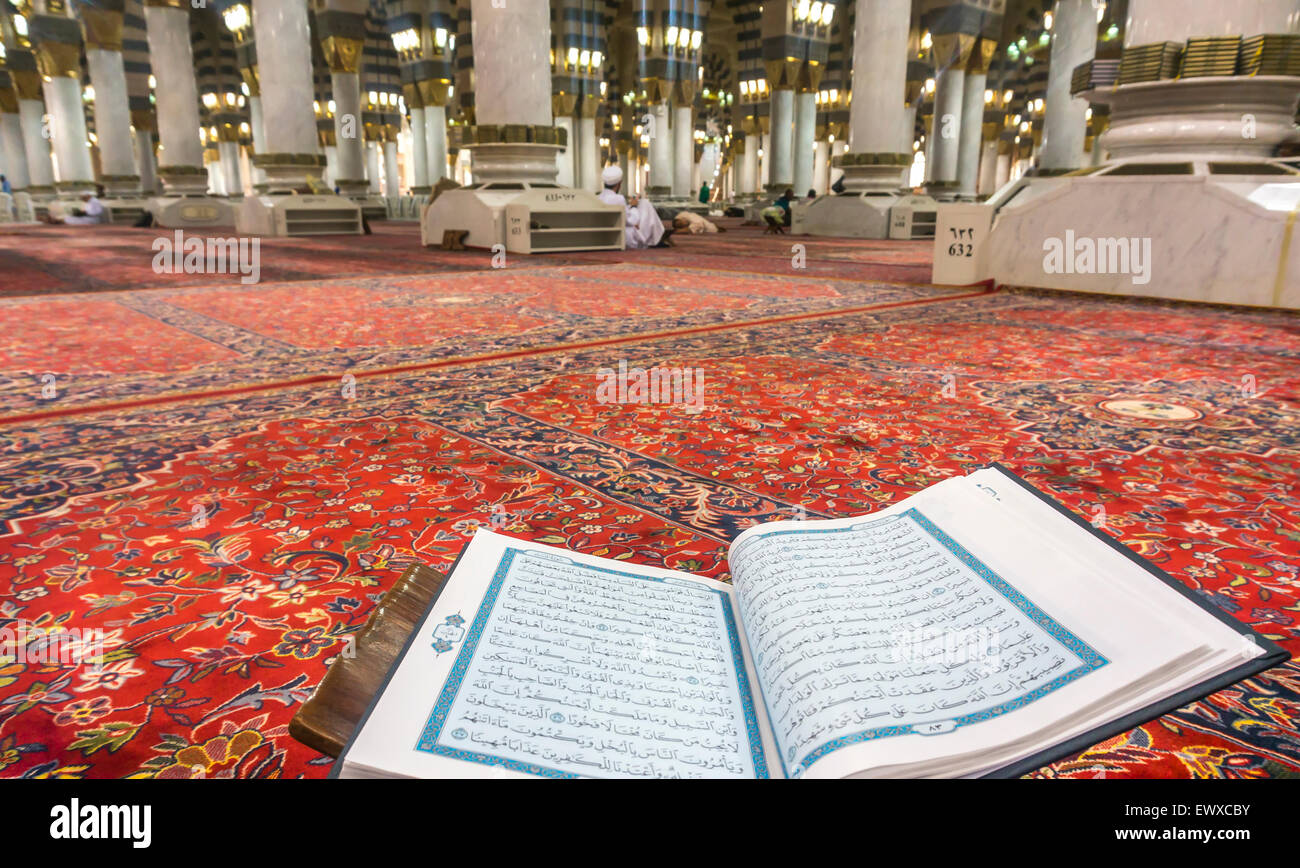 MEDINA, SAUDI ARABIA - MARCH 08, 2015 : A Quran inside Nabawi mosque ...