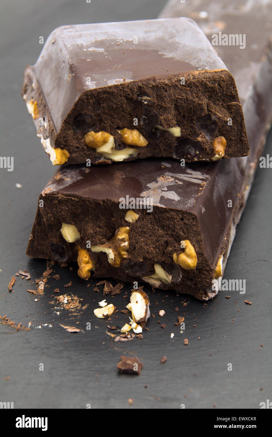 very thick brick of chocolate with walnuts, speciality chocolate of ...