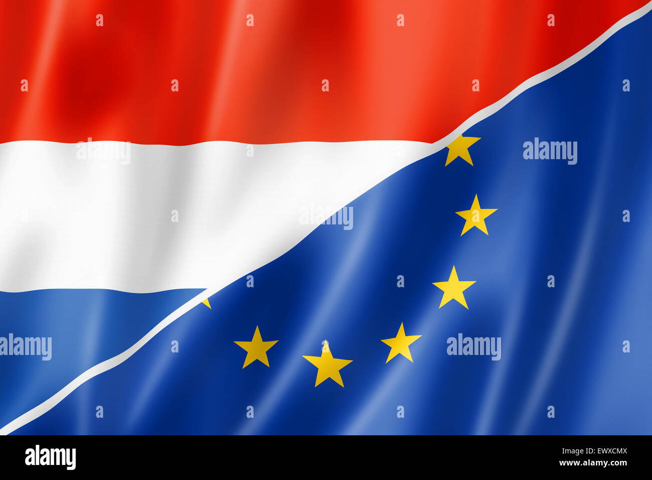 Mixed Netherlands and european Union flag, three dimensional render ...