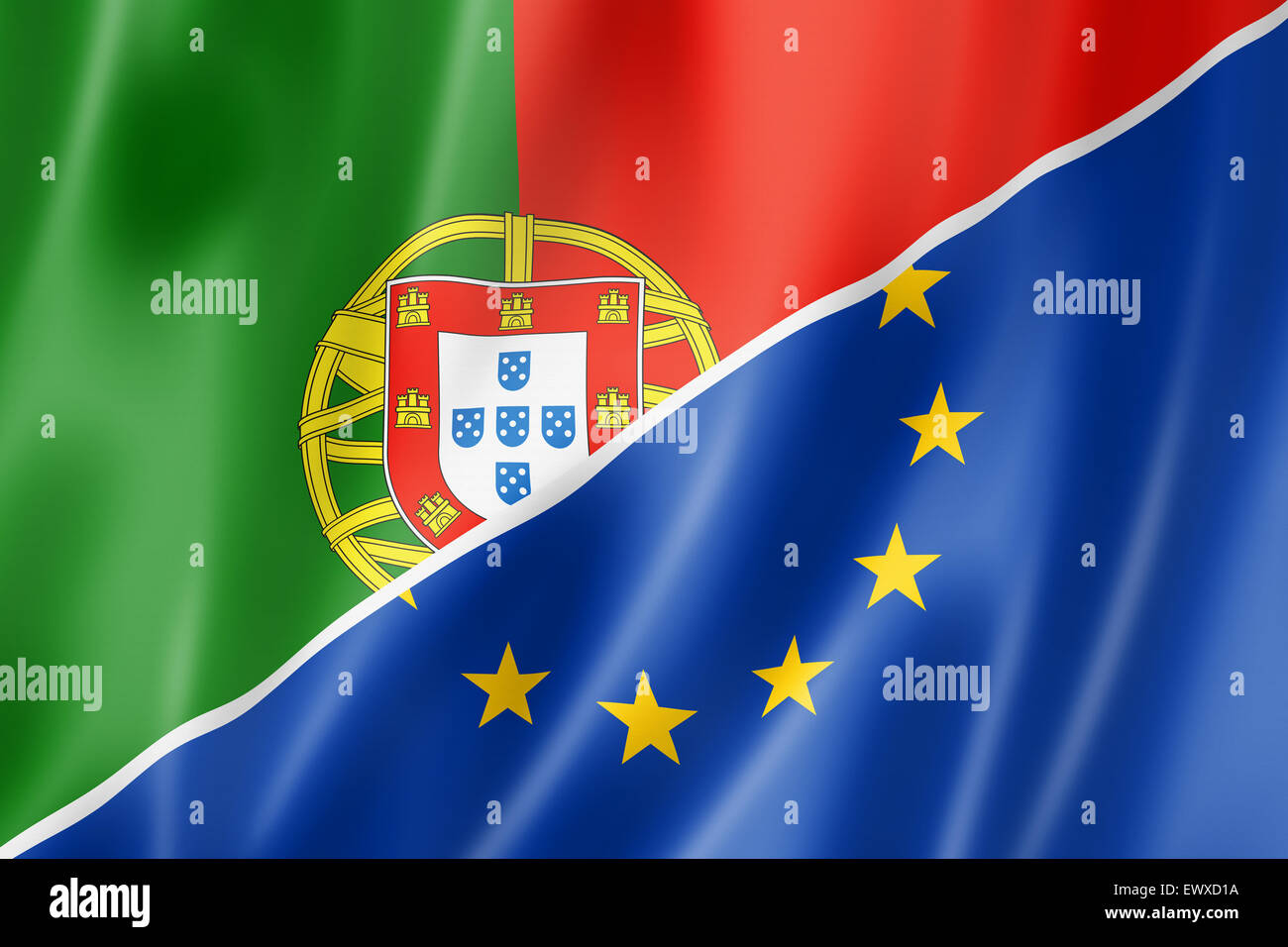 Mixed Portuguese and european Union flag, three dimensional render ...