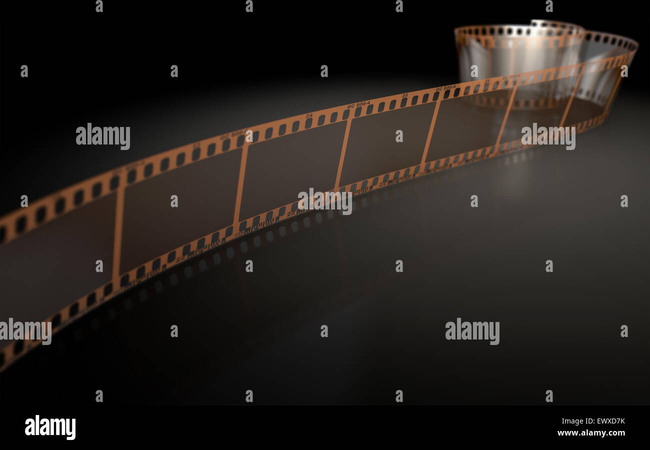A strip of blank old vintage camera film curled up on an isolaed studio ...
