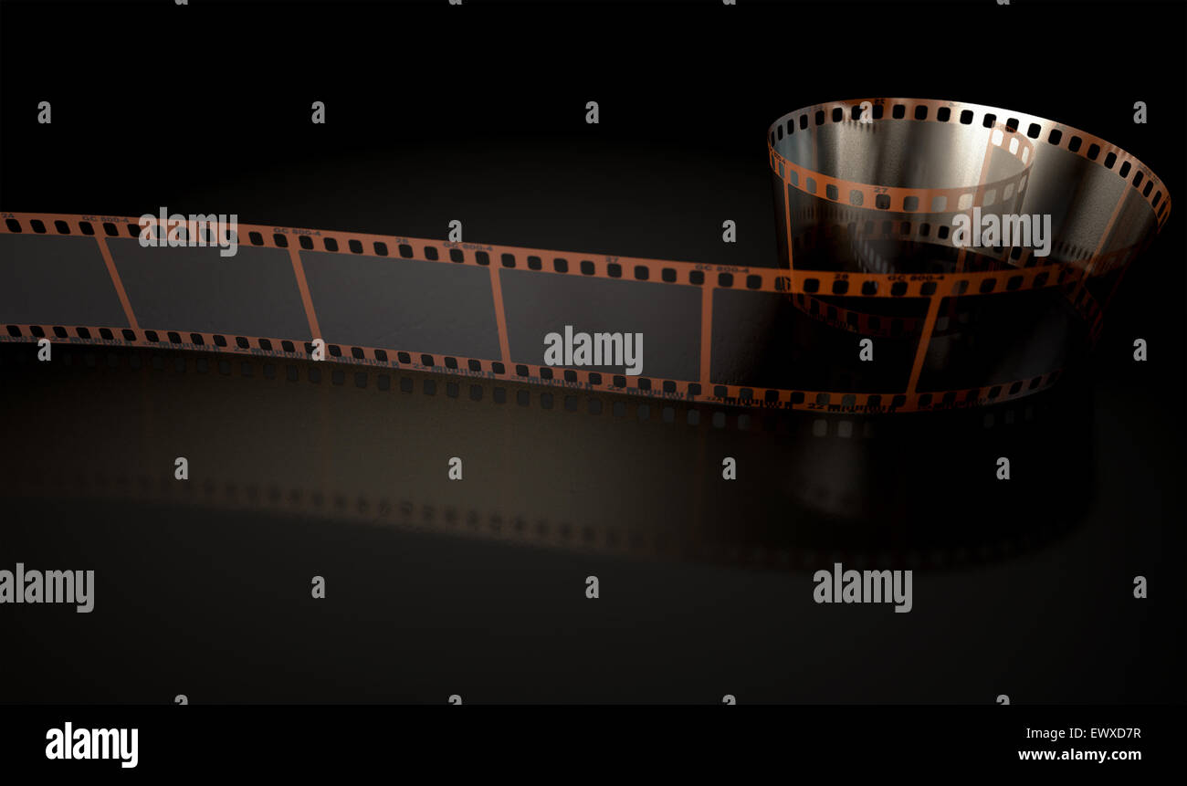 A strip of blank old vintage camera film curled up on an isolaed studio ...