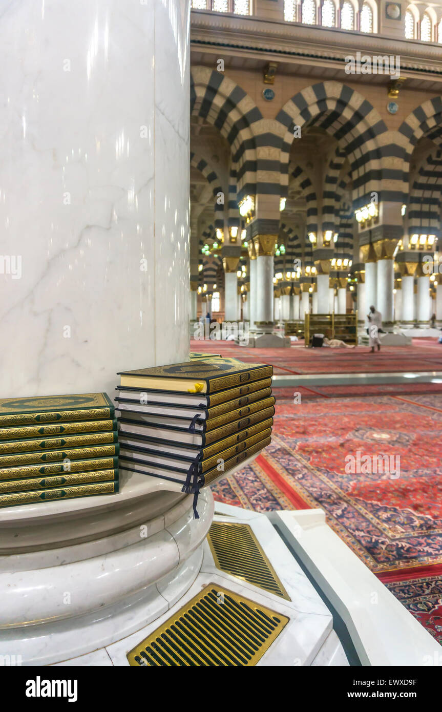A stack of Koran inside Nabawi mosque Stock Photo - Alamy