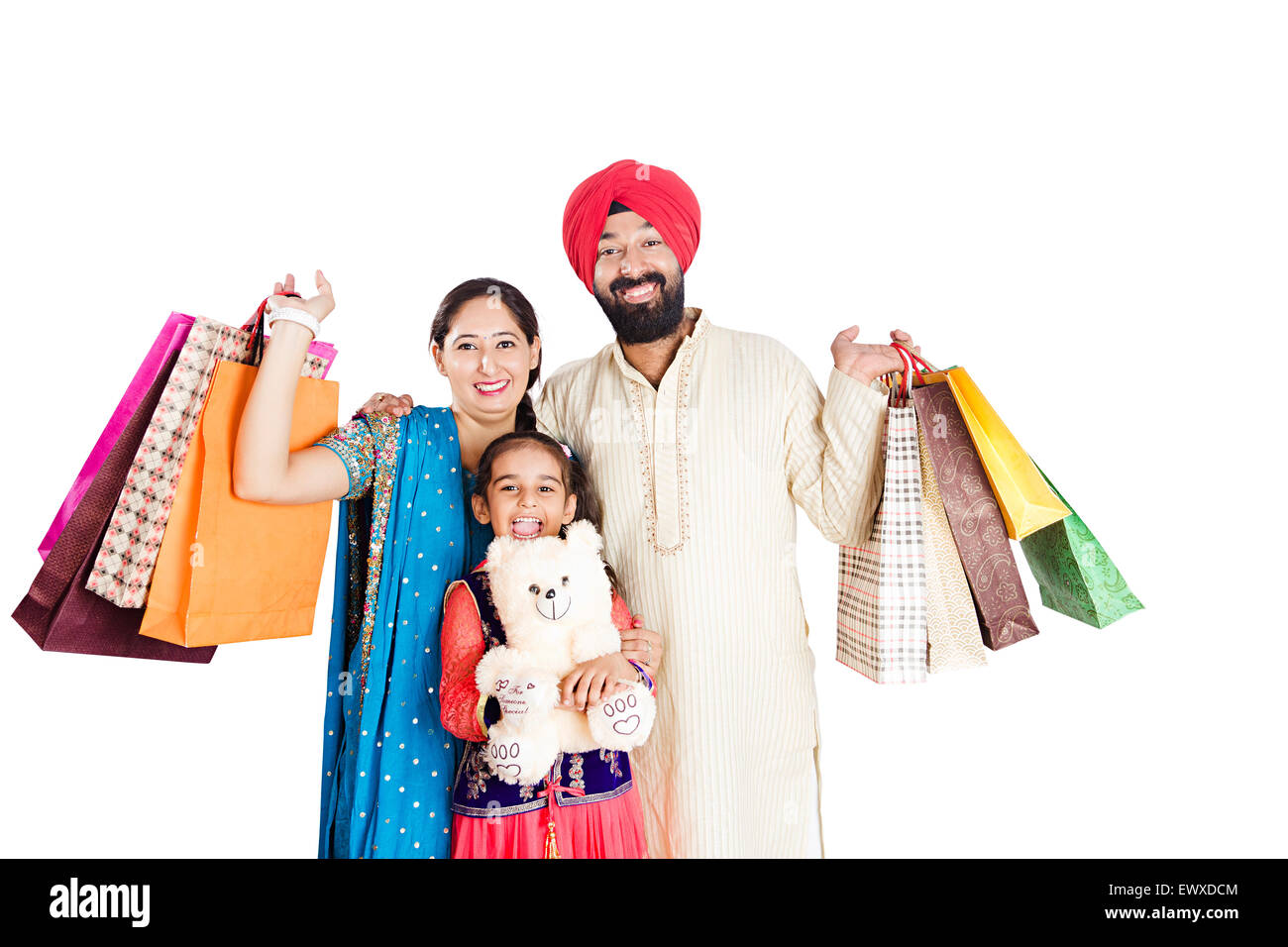indian Punjabi Parents and daughter bag shopping showing Stock Photo ...