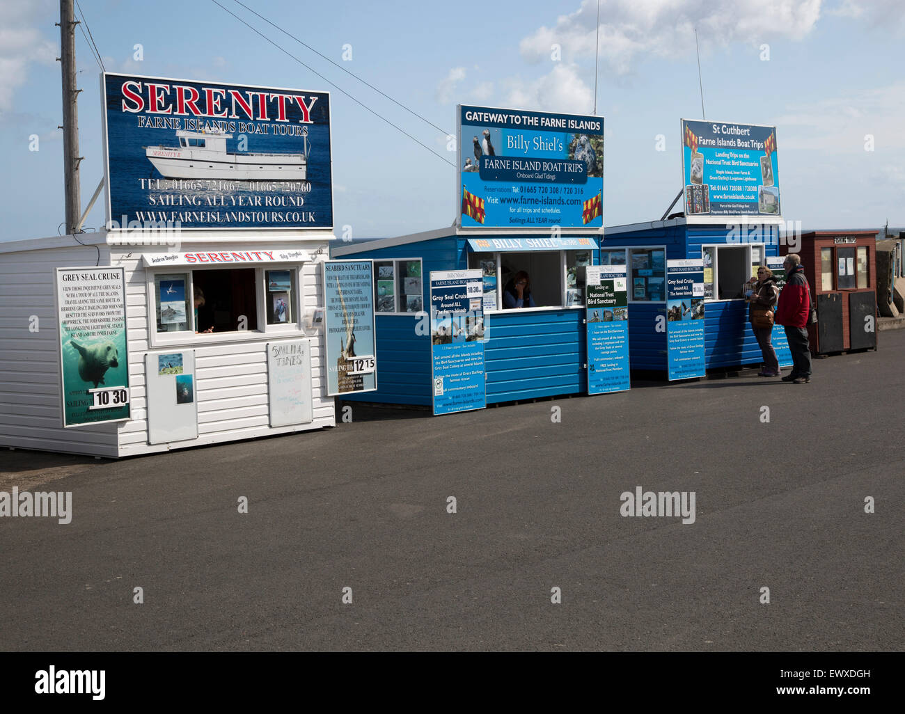 Boat trip ticket sales booths to the Farne Islands at Seahouses ...