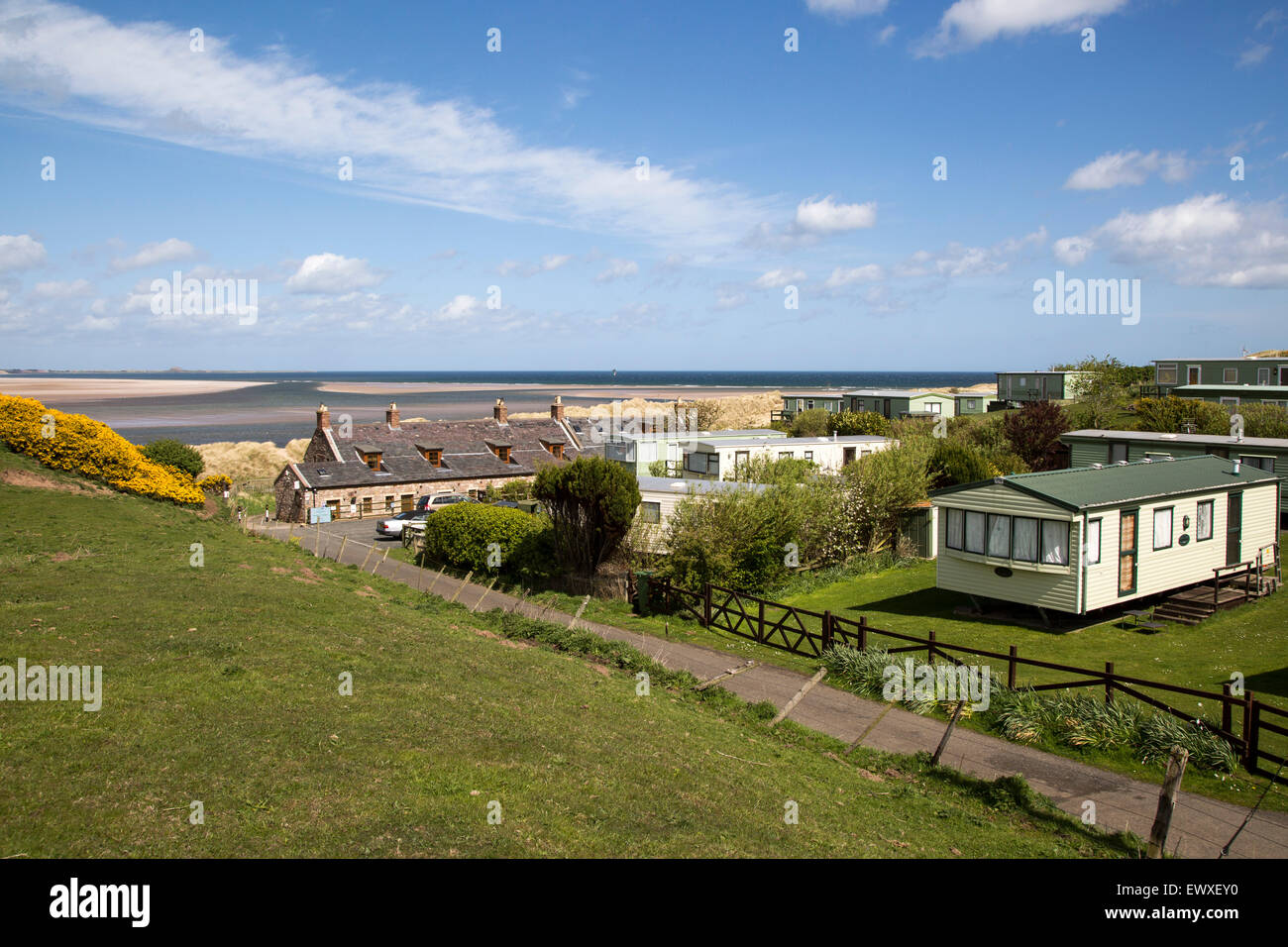 Tourist accommodation at Budle Bay, Northumberland coast, England, UK ...