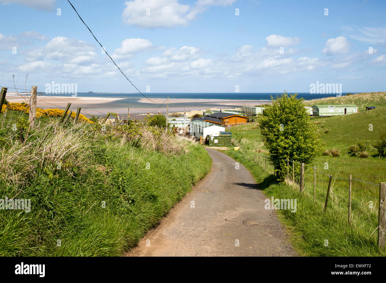 Tourist accommodation at Budle Bay, Northumberland coast, England, UK ...