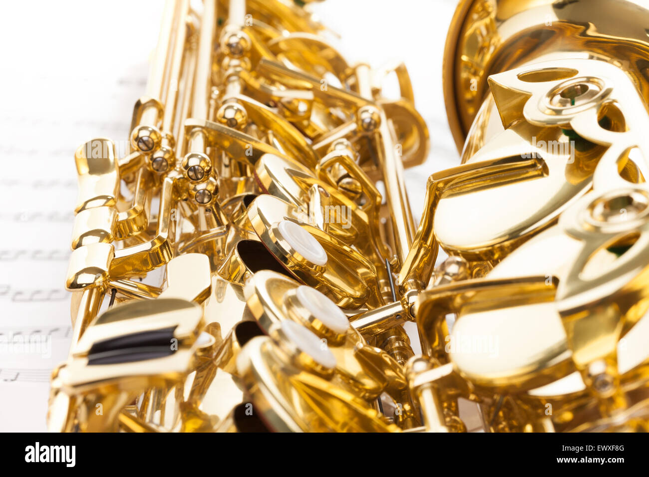 Detailed keys view of shiny alto saxophone Stock Photo - Alamy