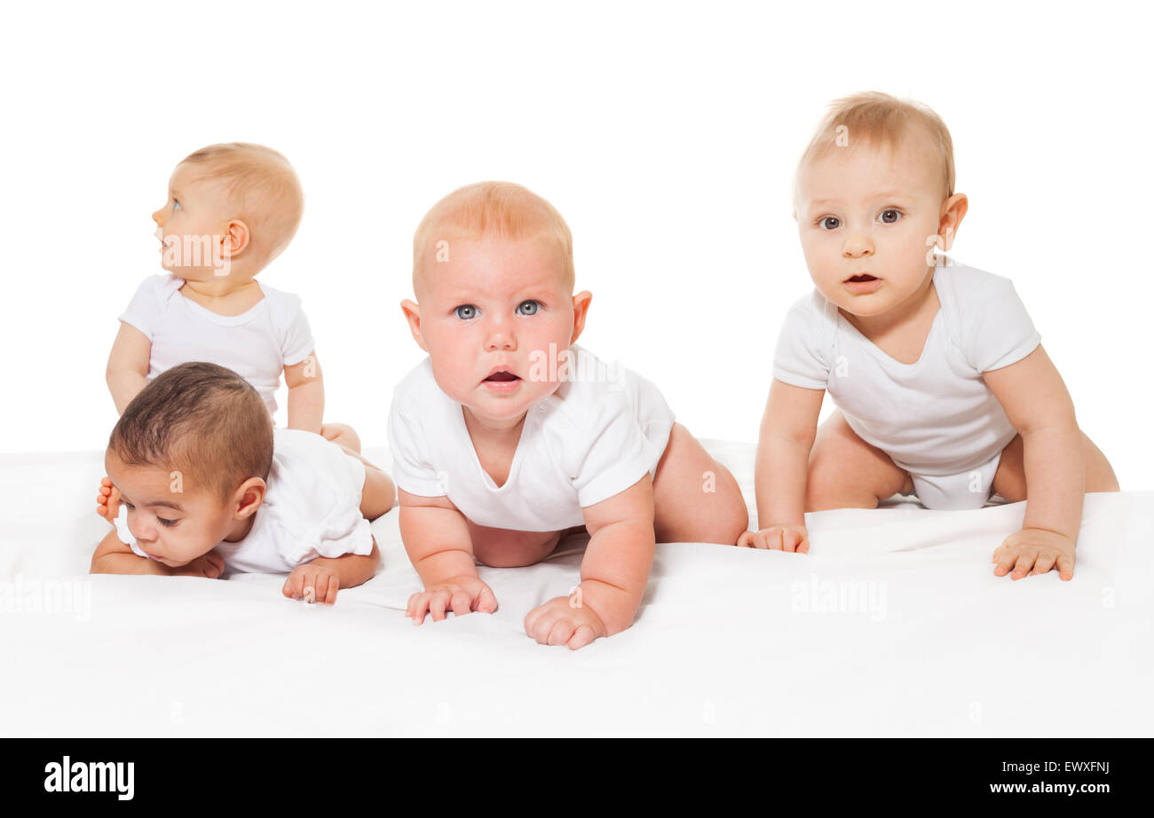 Curious looking babies crawl in a row together Stock Photo - Alamy