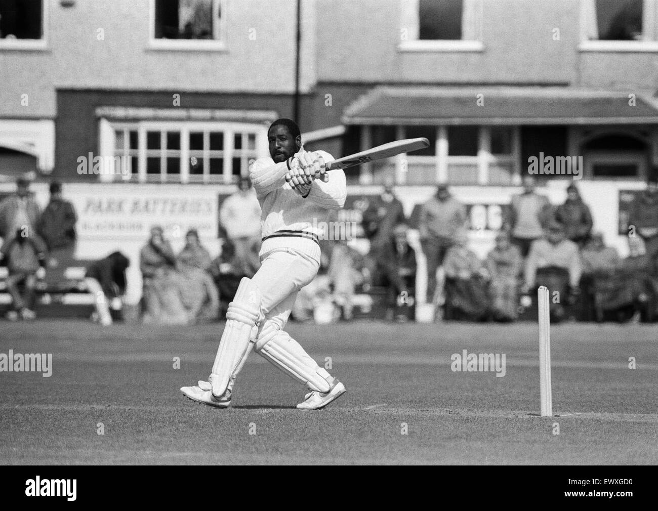West Indies cricketer Richards in action at Riston County Cricket club ...