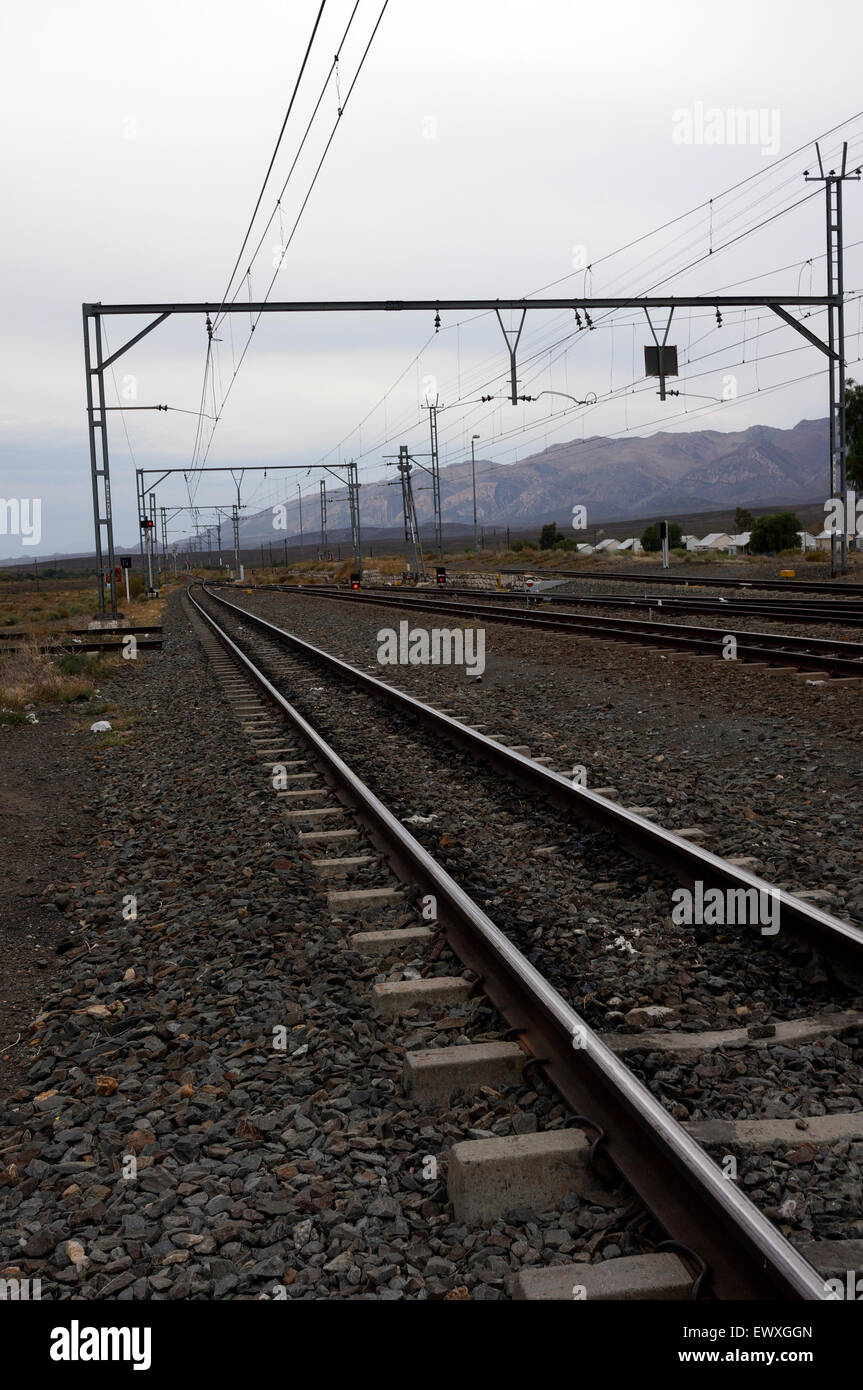 Railway track at the station of the preserved Victorian railway village ...