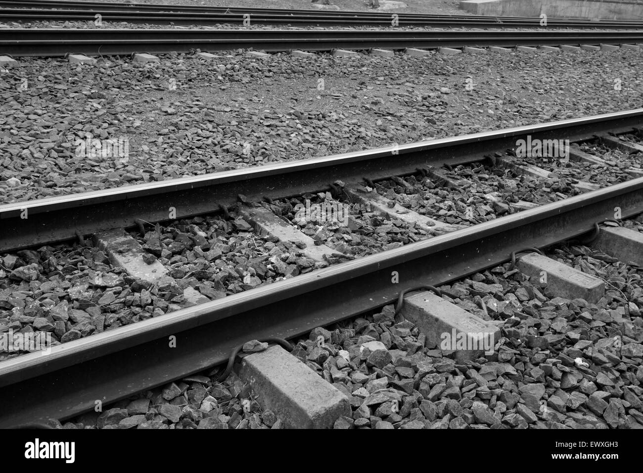 Railway track at the station of the preserved Victorian railway village ...
