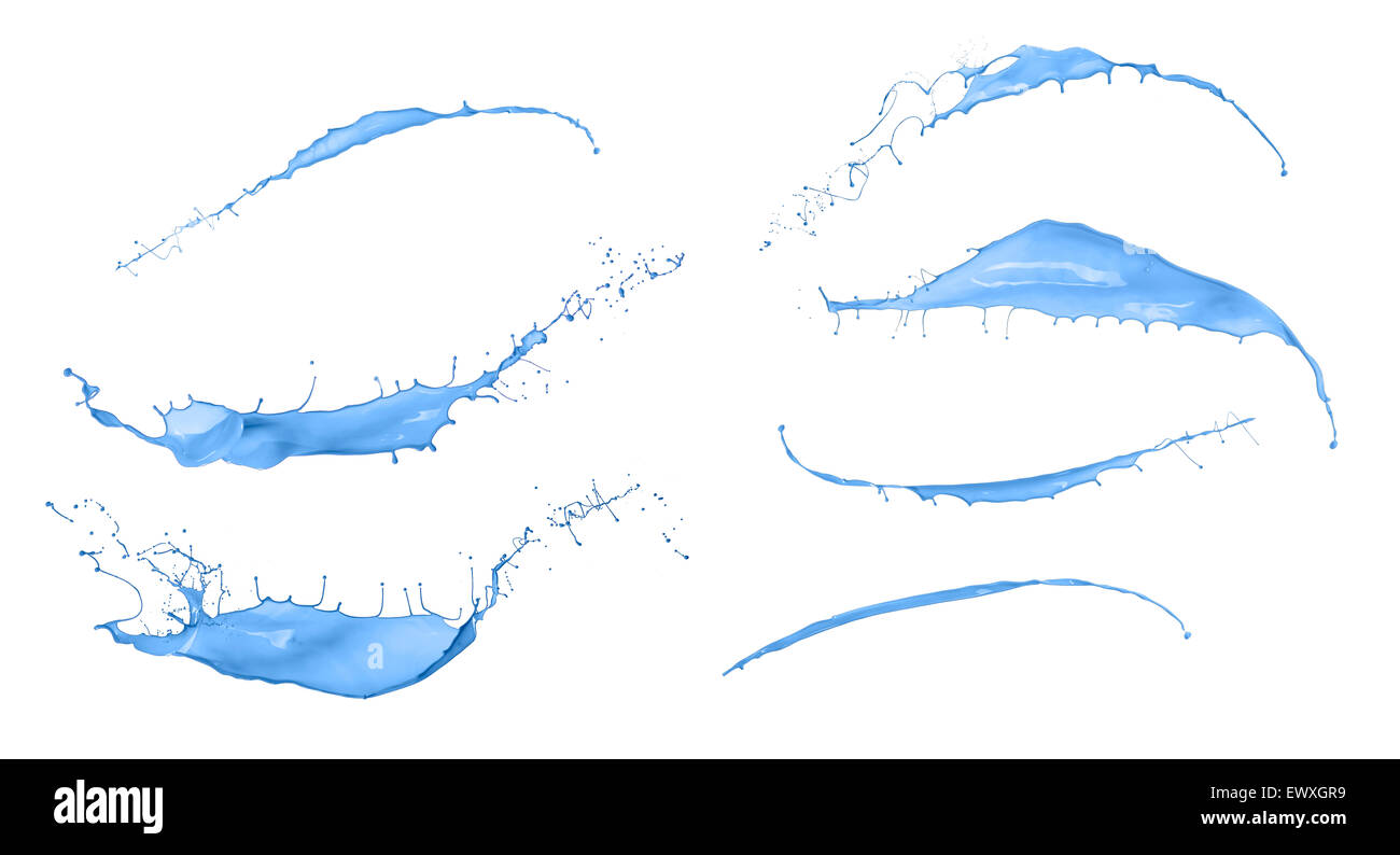 collection of blue paint splashes isolated on white background Stock ...