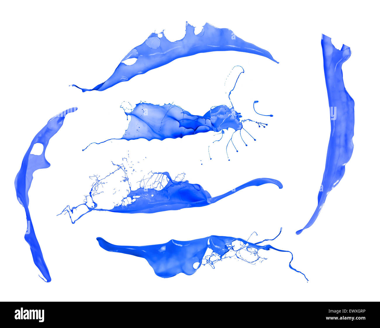 collection of blue paint splashes isolated on white background Stock ...