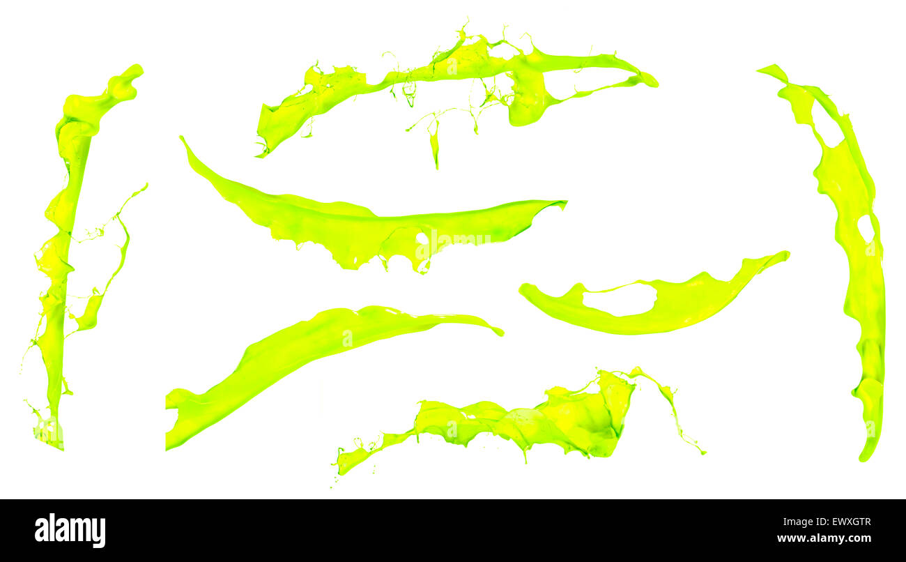 Beautiful collection of green paint splashes isolated on white ...