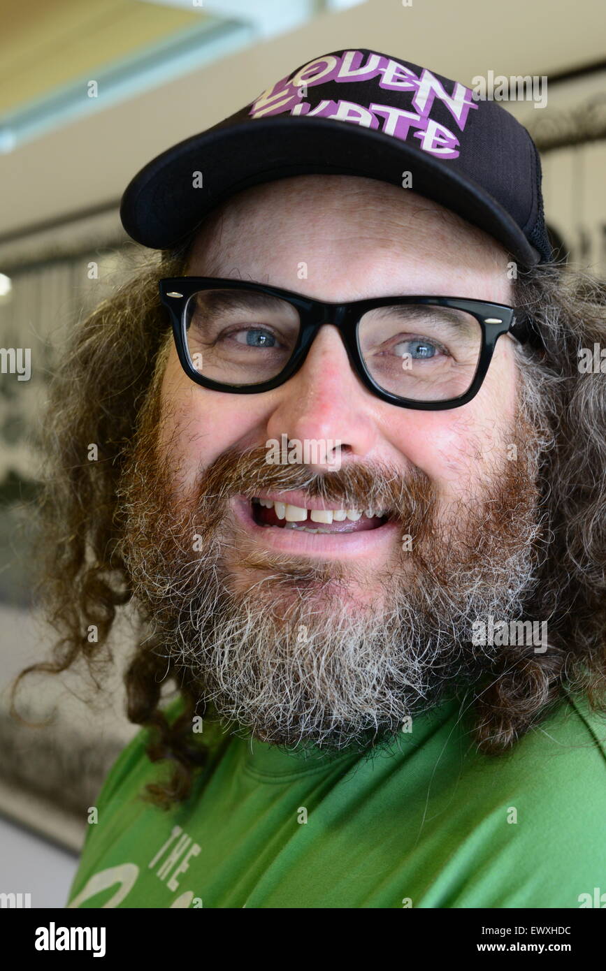 Fine artist Rob Ryan is shown at Yorkshire Sculpture Park with some of ...