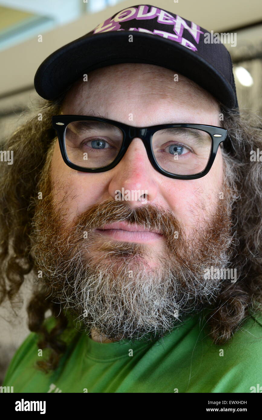 Fine artist Rob Ryan is shown at Yorkshire Sculpture Park with some of ...