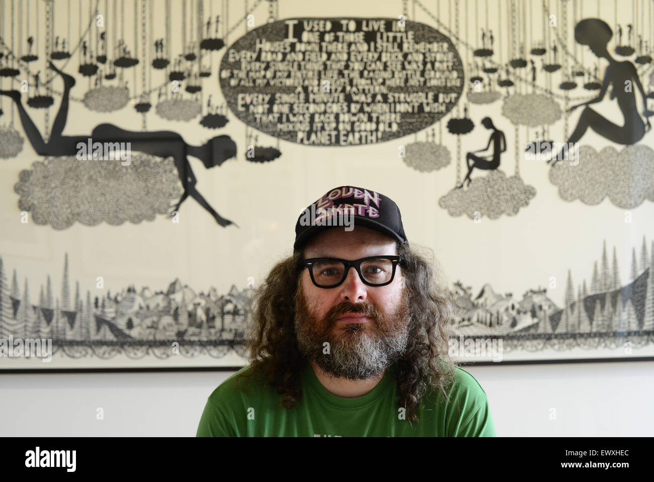Fine artist Rob Ryan is shown at Yorkshire Sculpture Park with some of ...