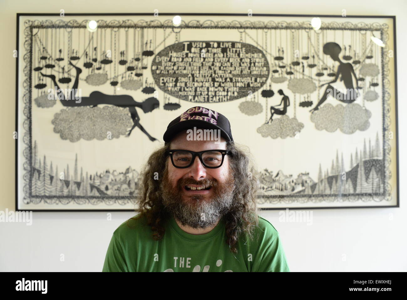 Fine artist Rob Ryan is shown at Yorkshire Sculpture Park with some of ...