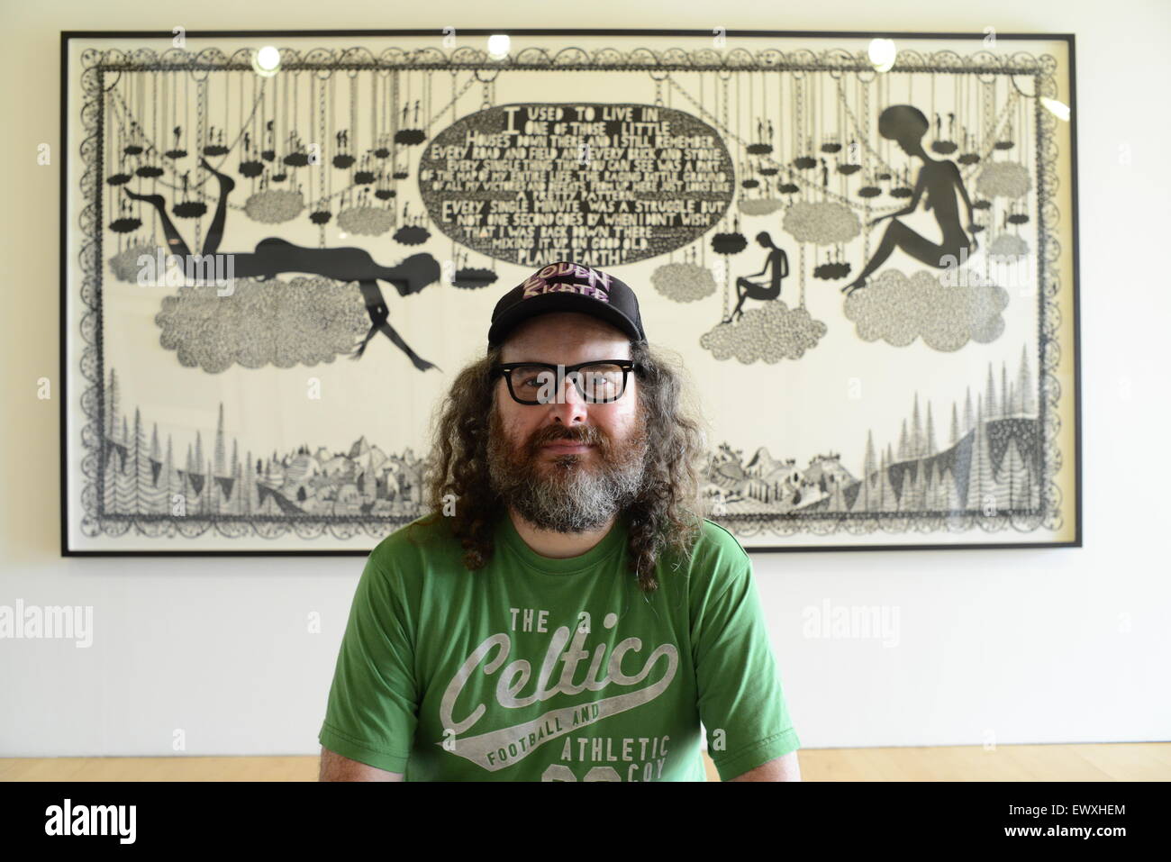 Fine artist Rob Ryan is shown at Yorkshire Sculpture Park with some of ...
