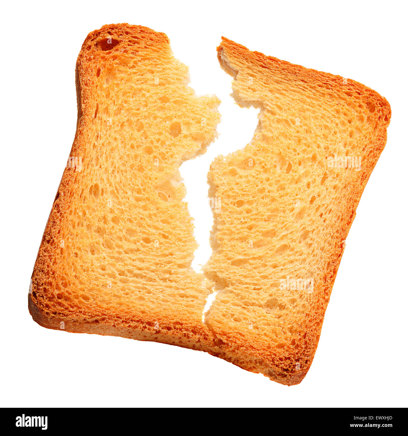 Toasted bread slice cracked isolated on white background Stock Photo ...
