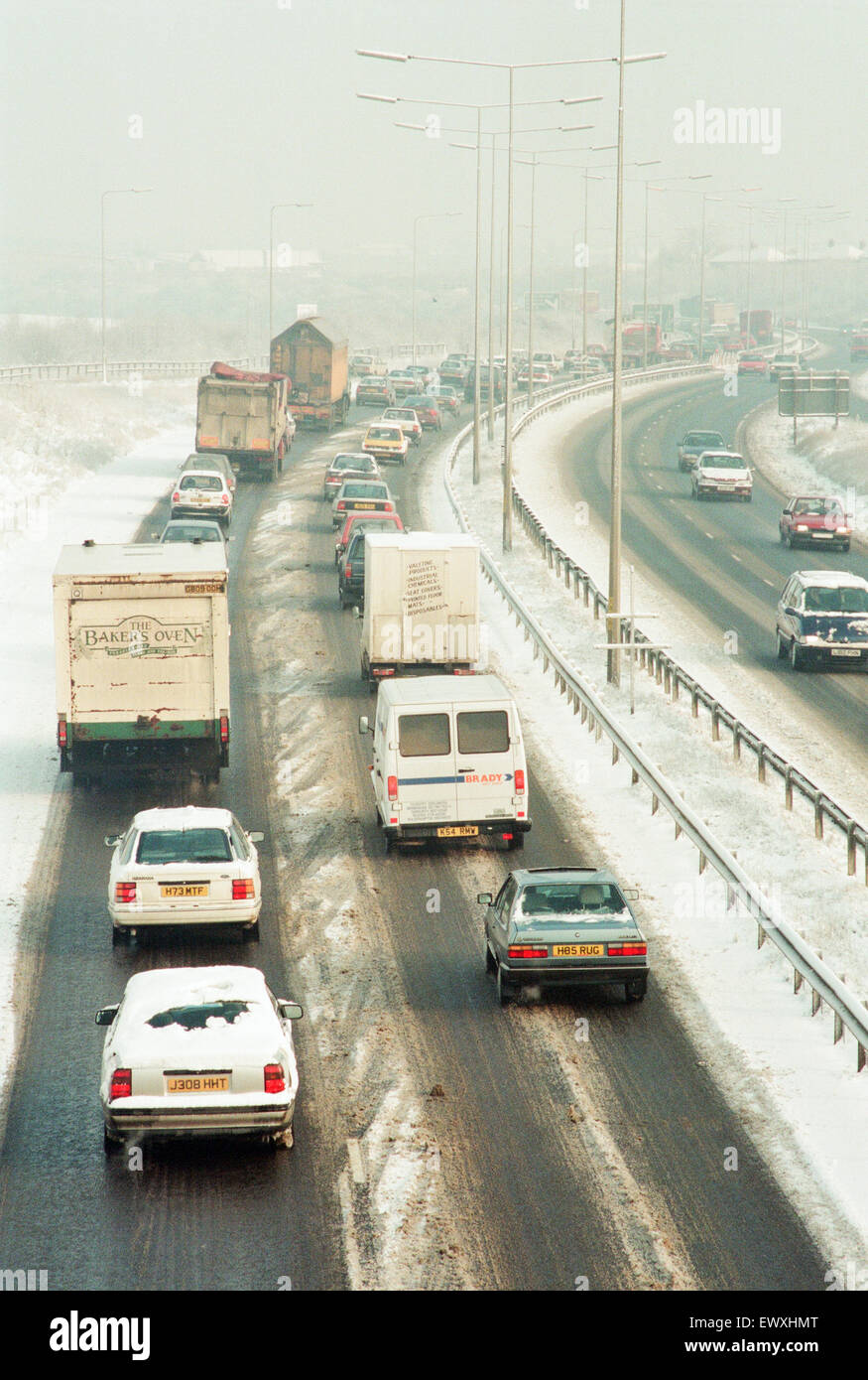Snow Scenes, A19 Motorway, Teesside, 22nd February 1994 Stock Photo - Alamy