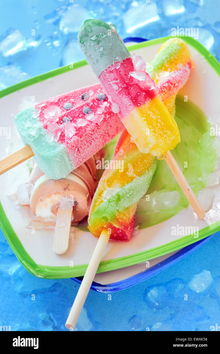 Icecream and popsicle with ice cubes Stock Photo - Alamy
