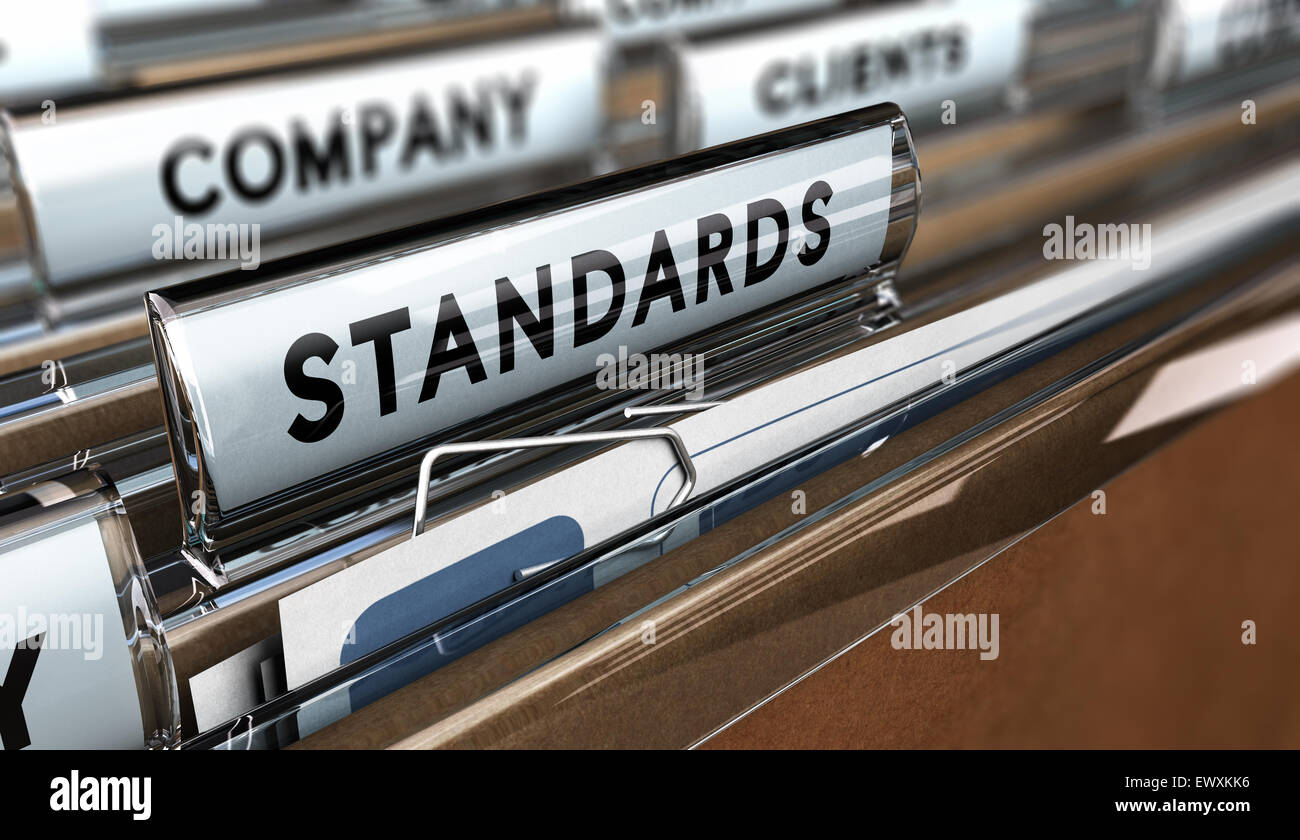 Close up on a file tab with the word standards, focus on the main word ...