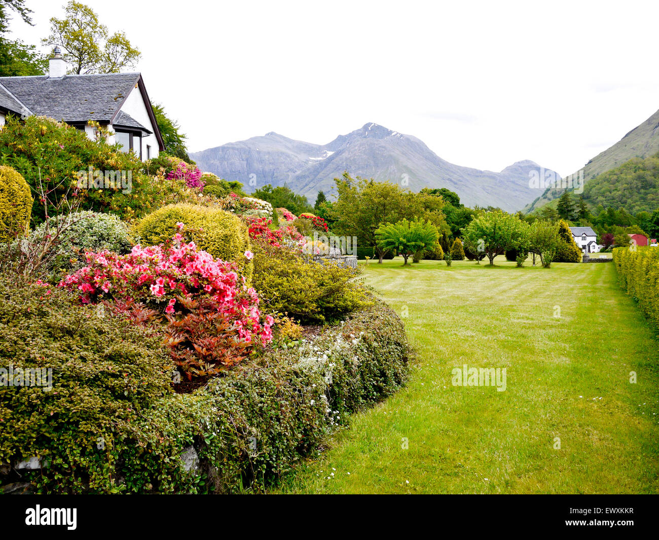 Garden in Invercoe with mountains in the background,Invercoe, Glencoe ...