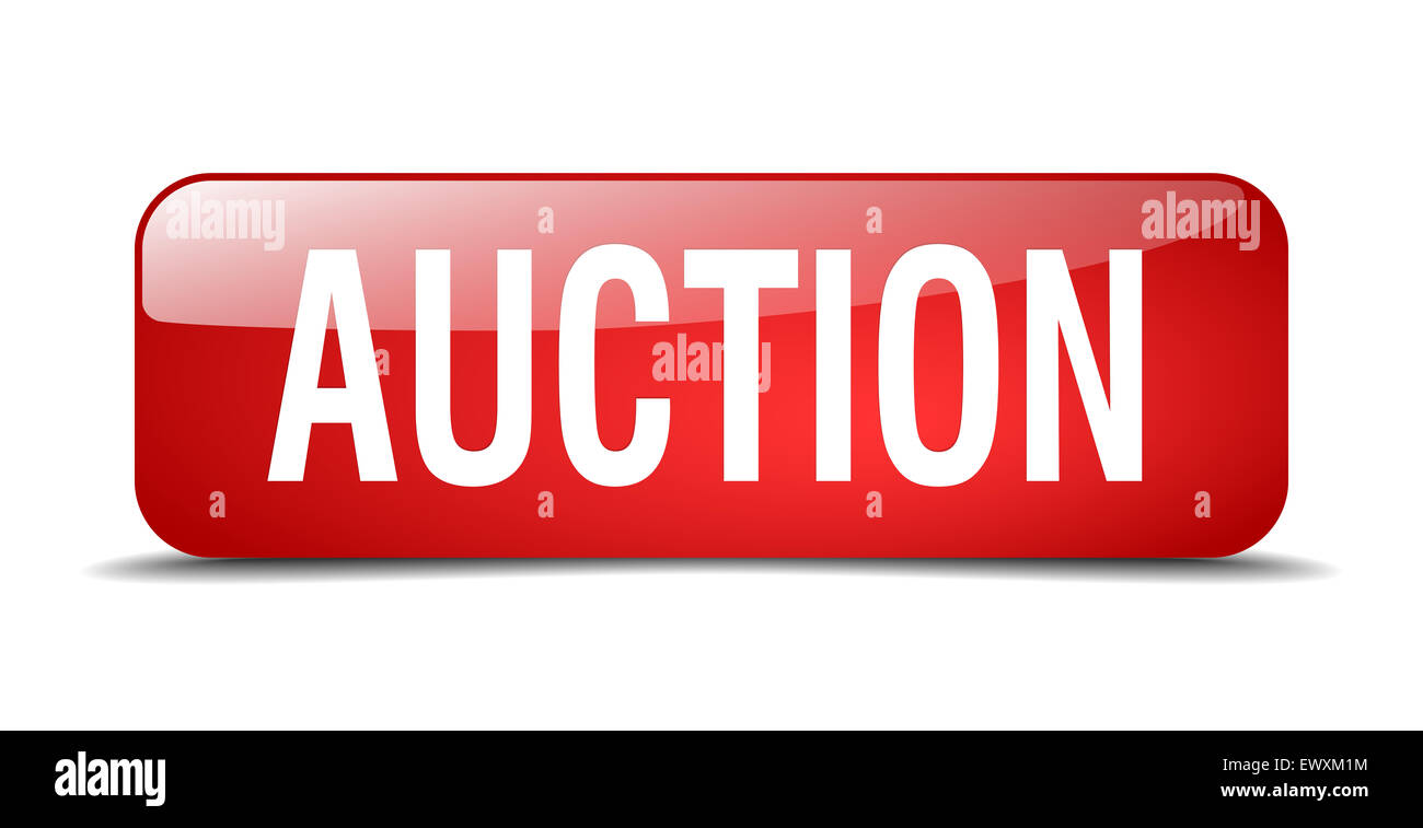 auction red square 3d realistic isolated web button Stock Photo - Alamy