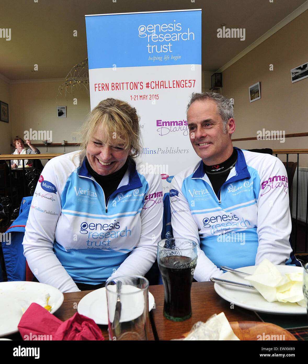 Fern Britton is pictured at lunch with husband and cycle companion Phil ...