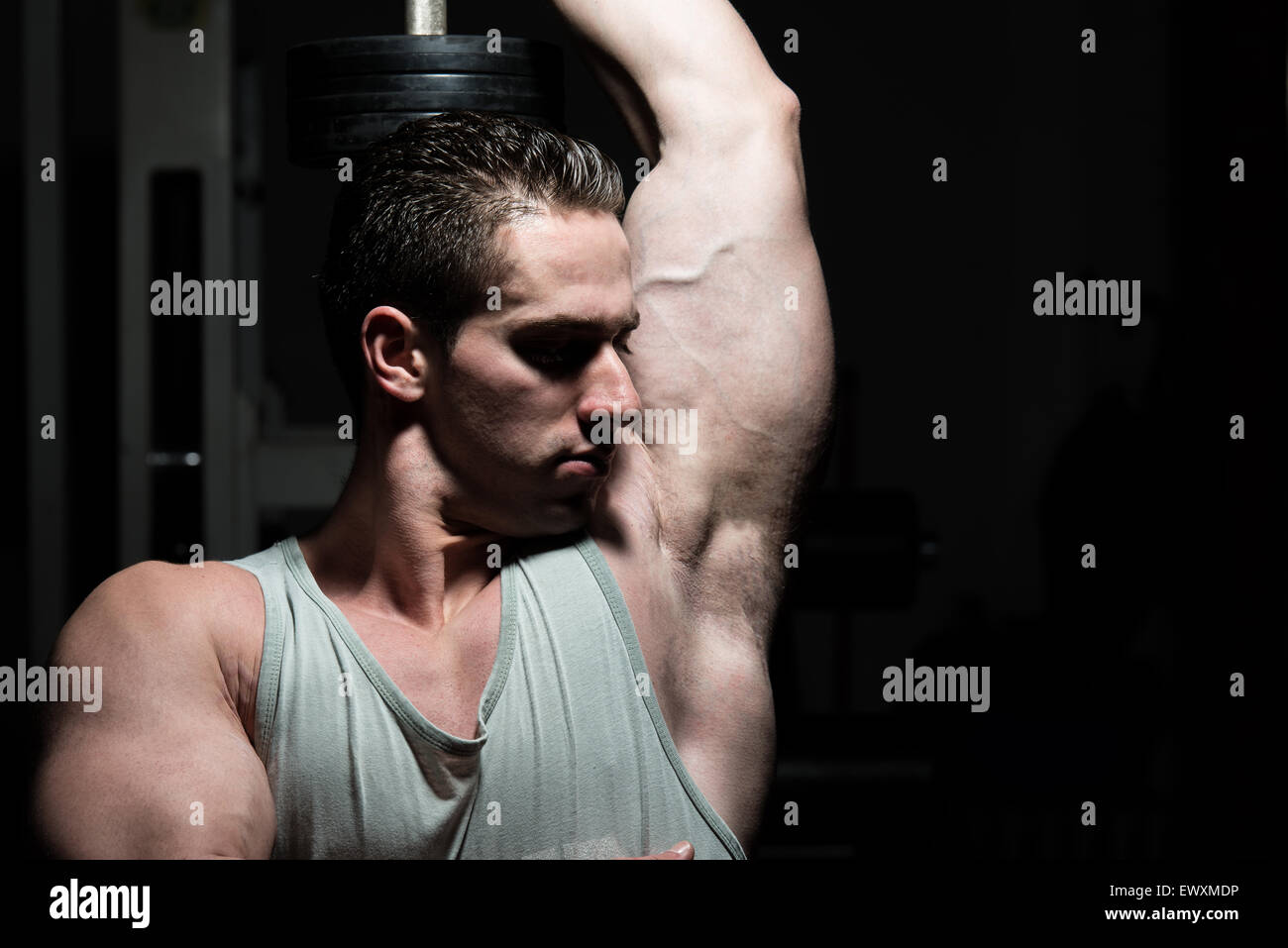 Young Bodybuilder Exercise Triceps In The Gym Stock Photo - Alamy