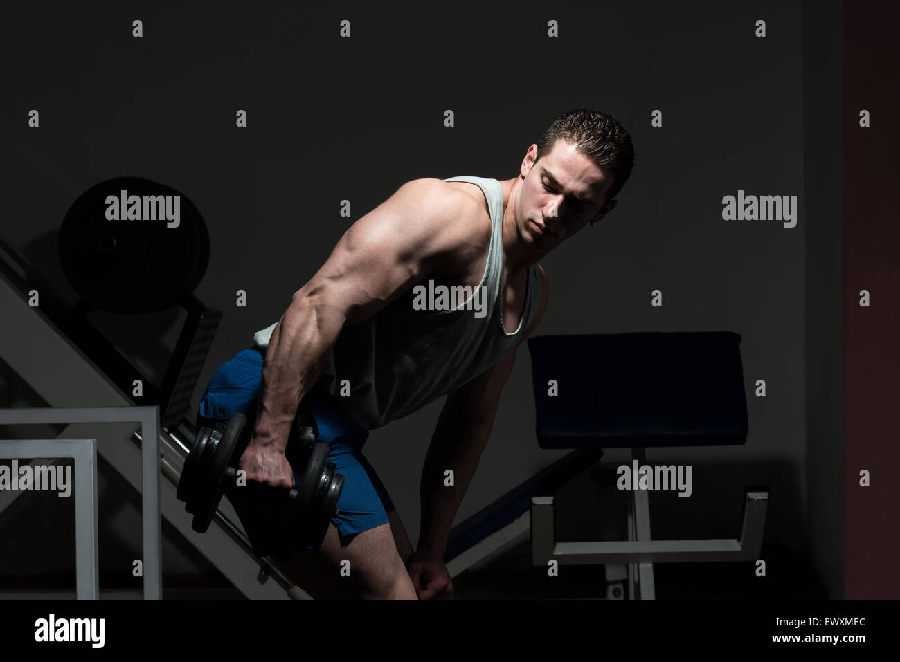 Young Bodybuilder Exercise Triceps In The Gym Stock Photo - Alamy