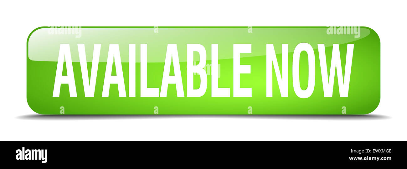 available now green square 3d realistic isolated web button Stock Photo ...