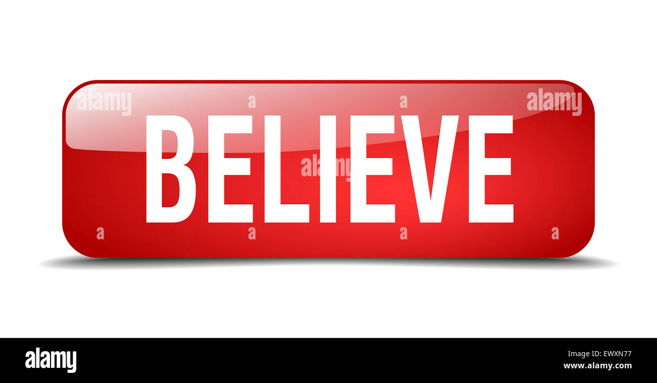 believe red square 3d realistic isolated web button Stock Photo - Alamy