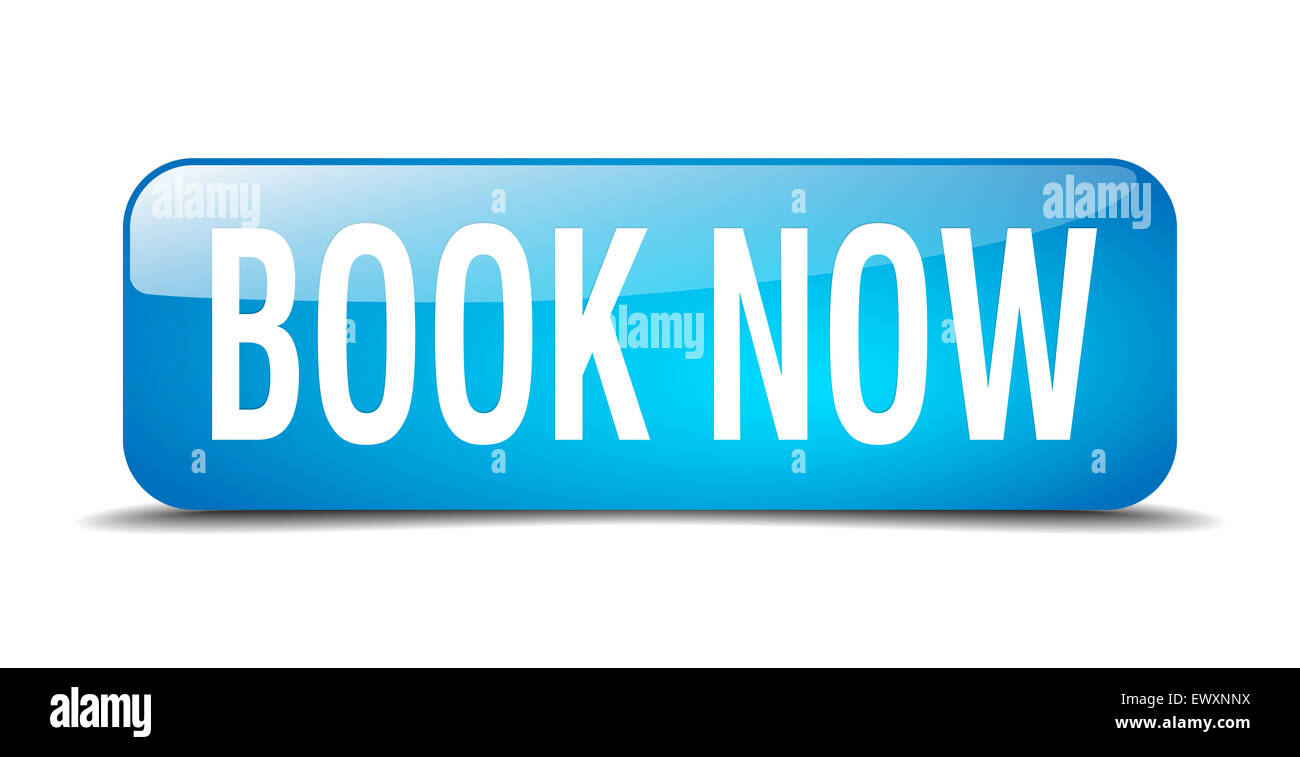 book now blue square 3d realistic isolated web button Stock Photo - Alamy