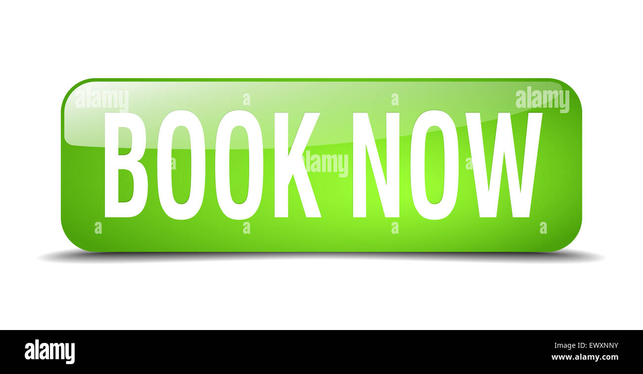 book now green square 3d realistic isolated web button Stock Photo - Alamy